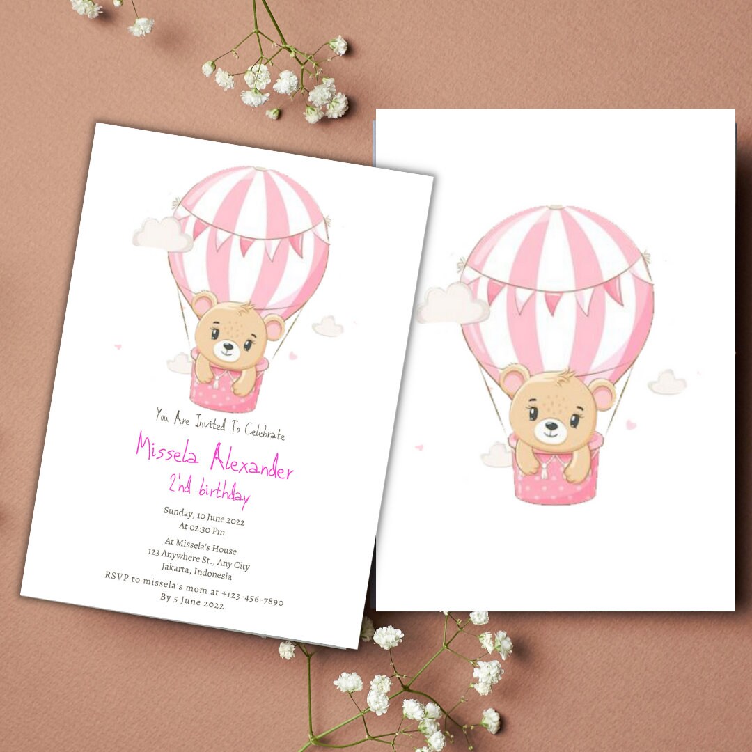 Baloon Air Birthday Invitation Kid, Digital Invitation ,2 Side Birthday ...