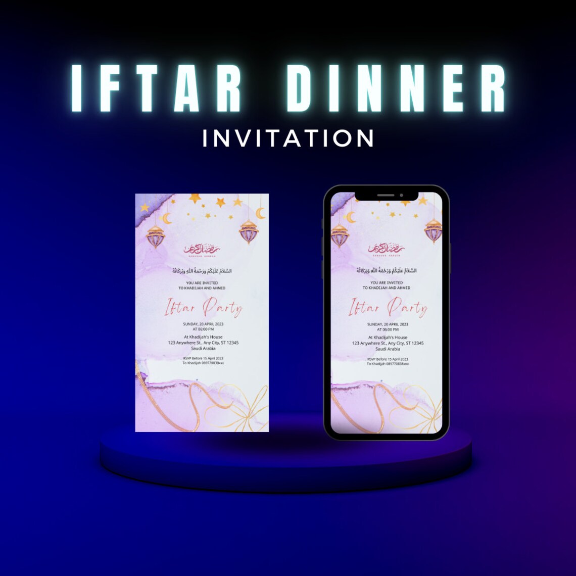 Editable Template Iftar Dinner Party Invitation Ramadhan, Pink Purple ...