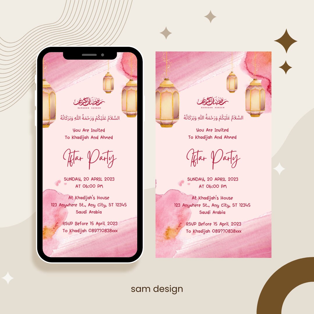 Editable Template Iftar Dinner Party Invitation Ramadhan, Watercolor ...
