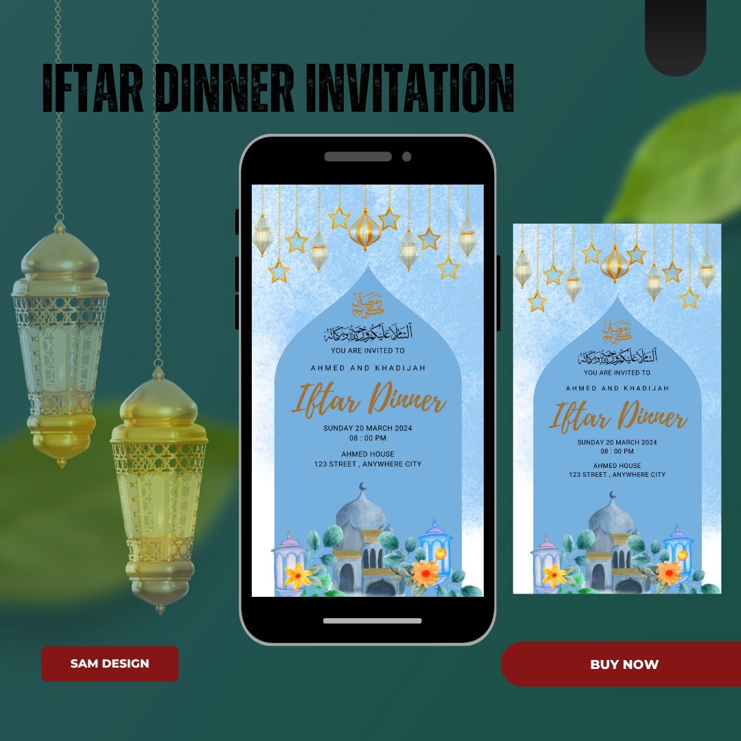 Editable Iftar Dinner Party Invitation Ramadan Blue Mosque - Etsy