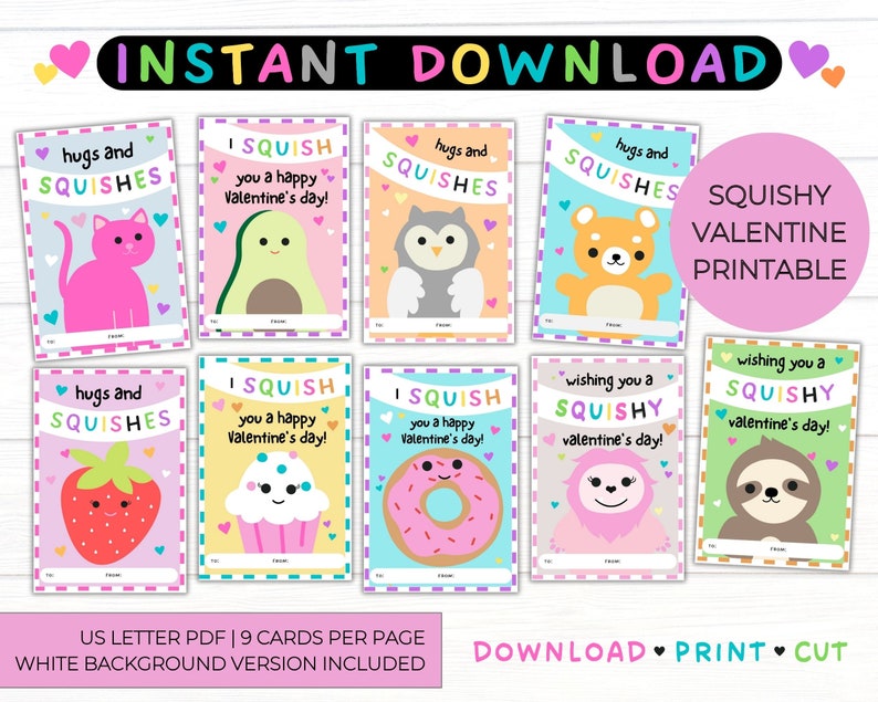 Squish Squishy Valentine Printable | Class Kids Valentines | Digital ...