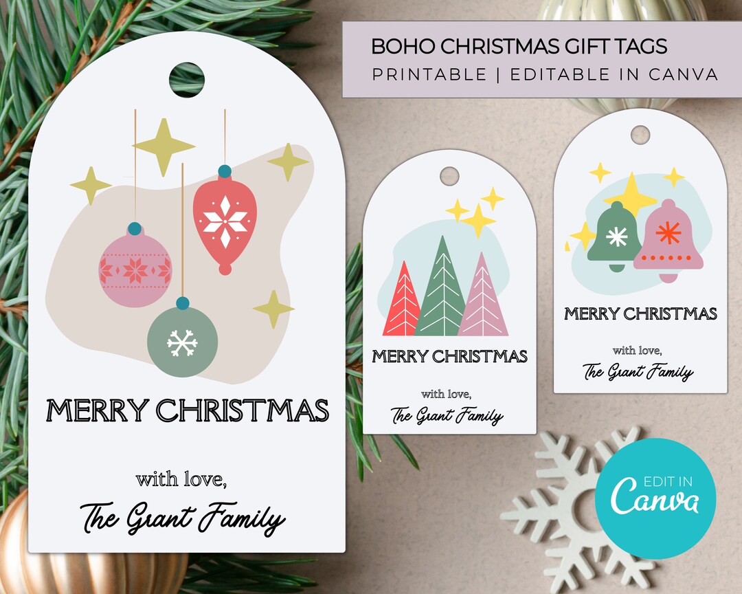 Boho Merry Christmas Gift Tag Printable | Christmas Gift Tag | Happy ...