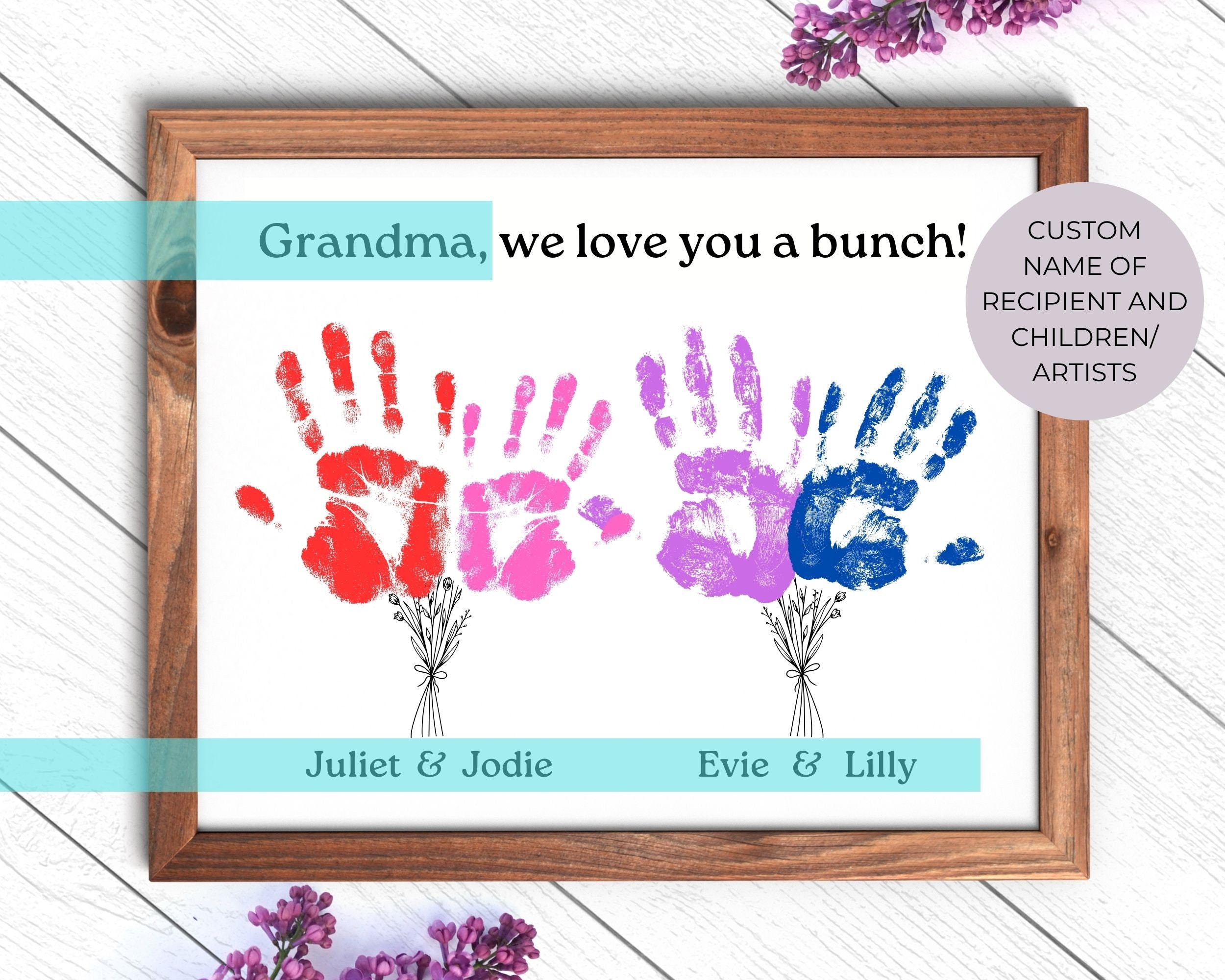 Custom Hand Print Flower Printable Mother's Day Birthday Grandparent ...