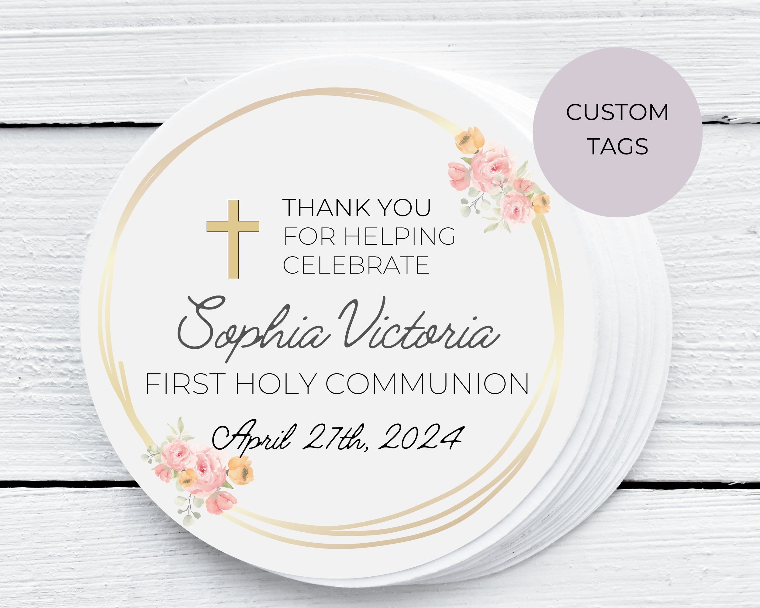 Custom Girl Baptism Holy Communion Confirmation Favor Tags Printable - Etsy