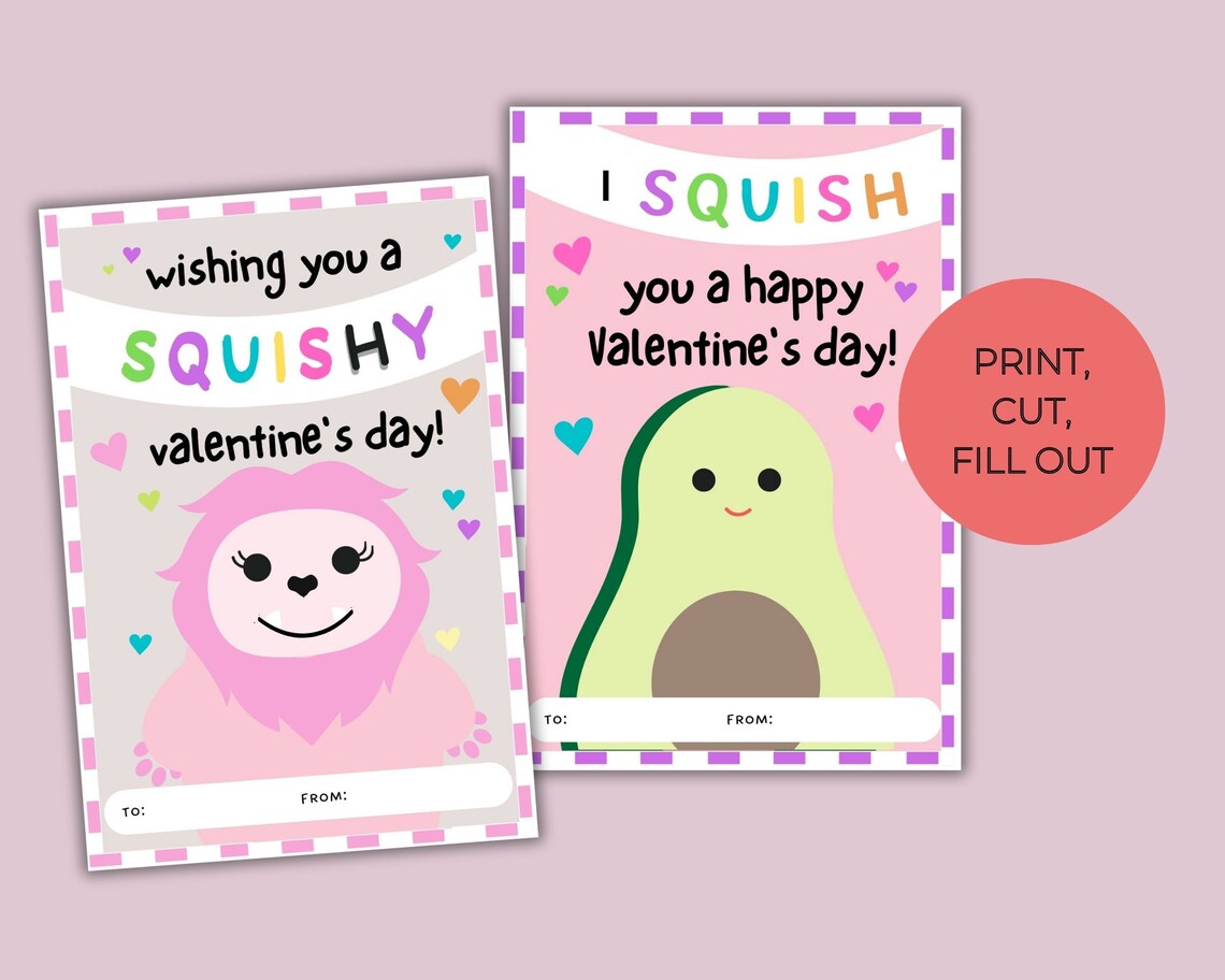 Squish Squishy Valentine Printable Class Kids Valentines Digital ...