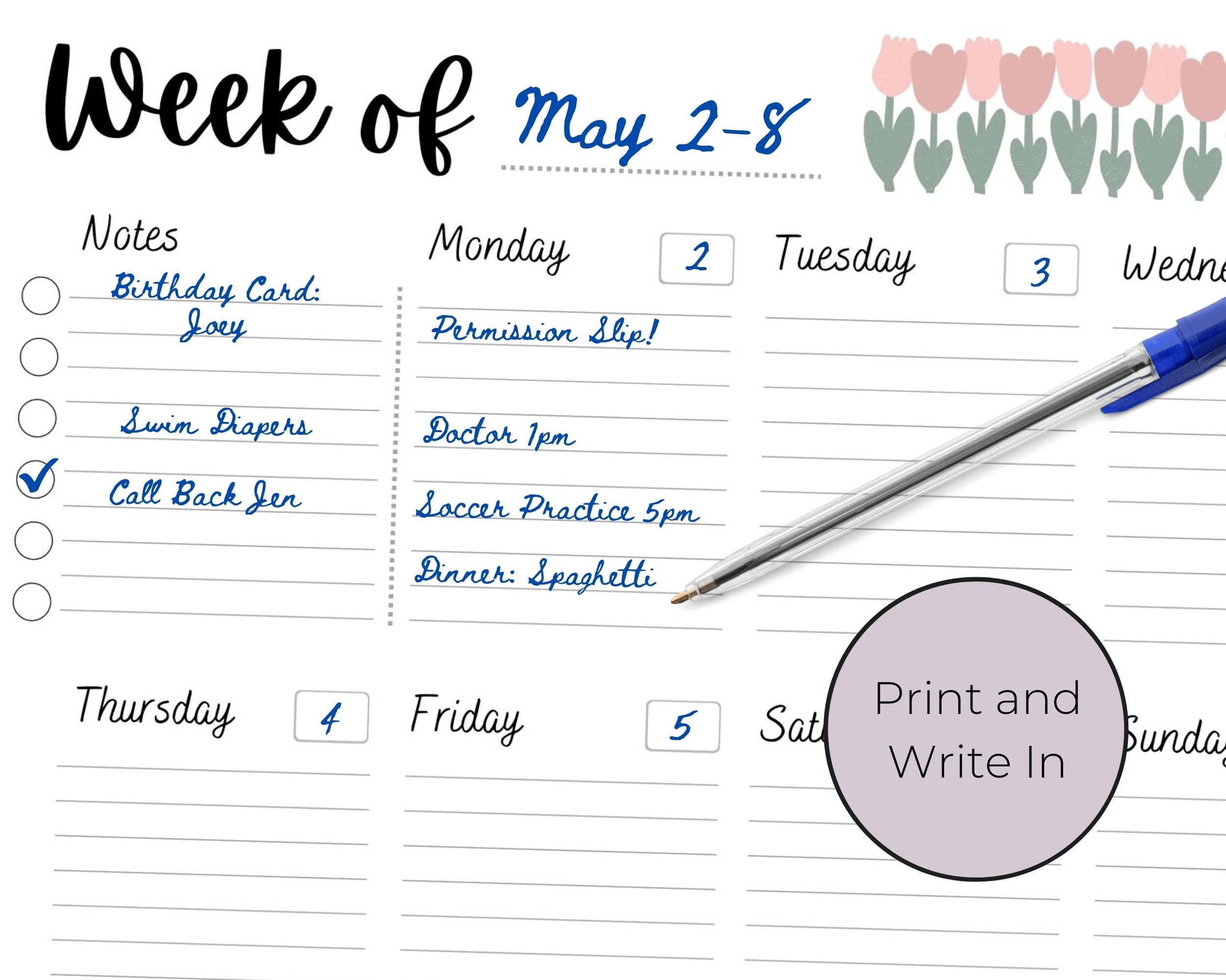 Tulip Weekly Planner Printable to Do List - Etsy Canada