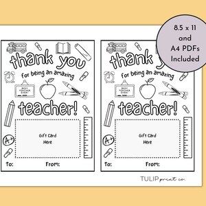 Teacher Thank You Gift Card Holder Printable - Etsy
