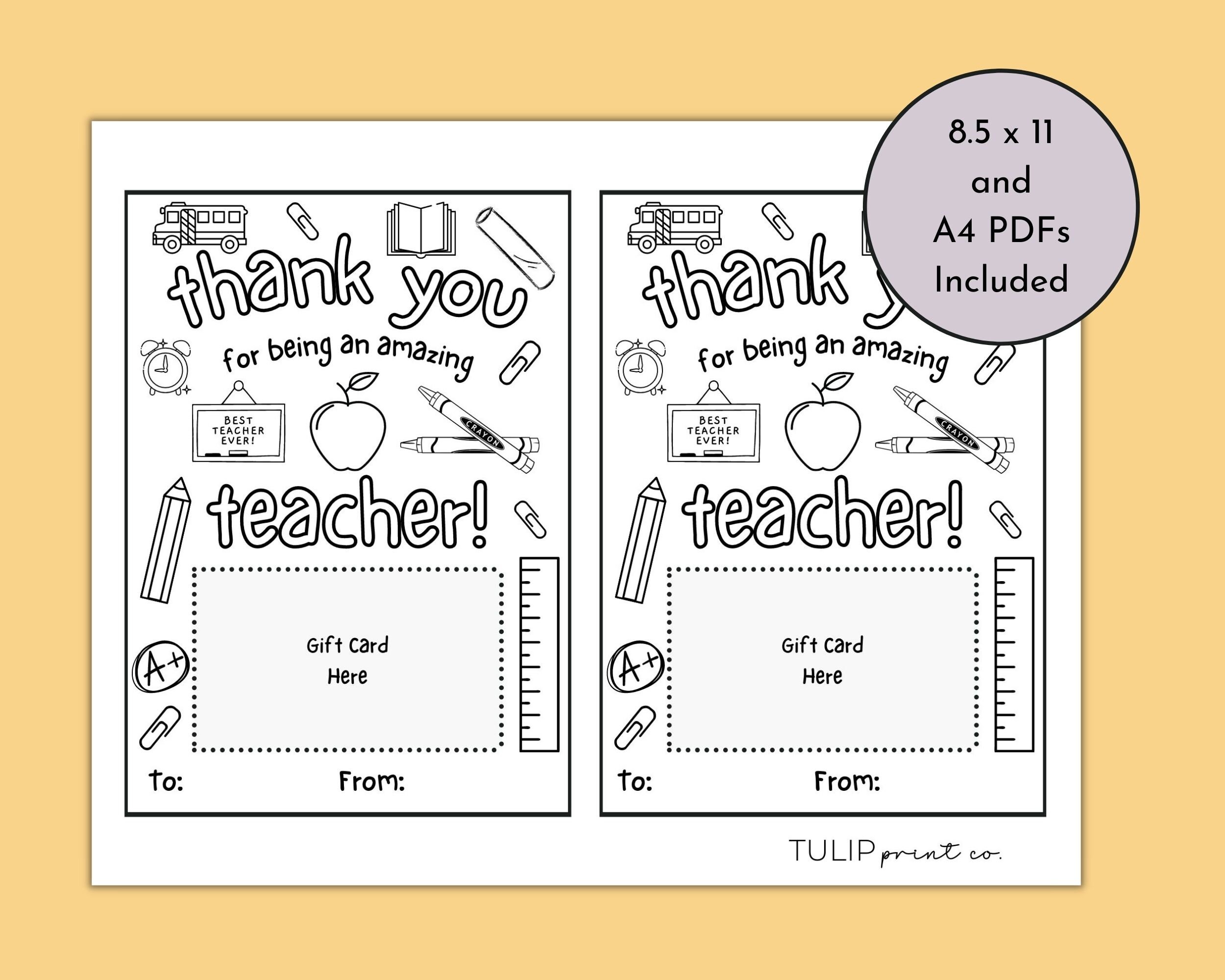 Teacher Thank You Gift Card Holder Printable - Etsy