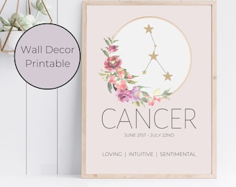 Cancer Zodiac Print Astrology Star Sign Poster Gifts for Her Cancer ...