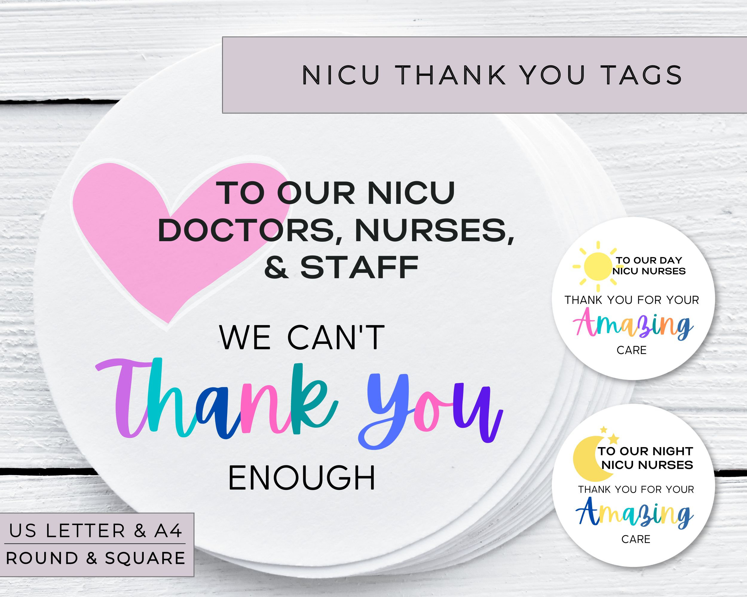 NICU Nurse Doctor Thank You Round Square Tag Printable | Favor Tag ...
