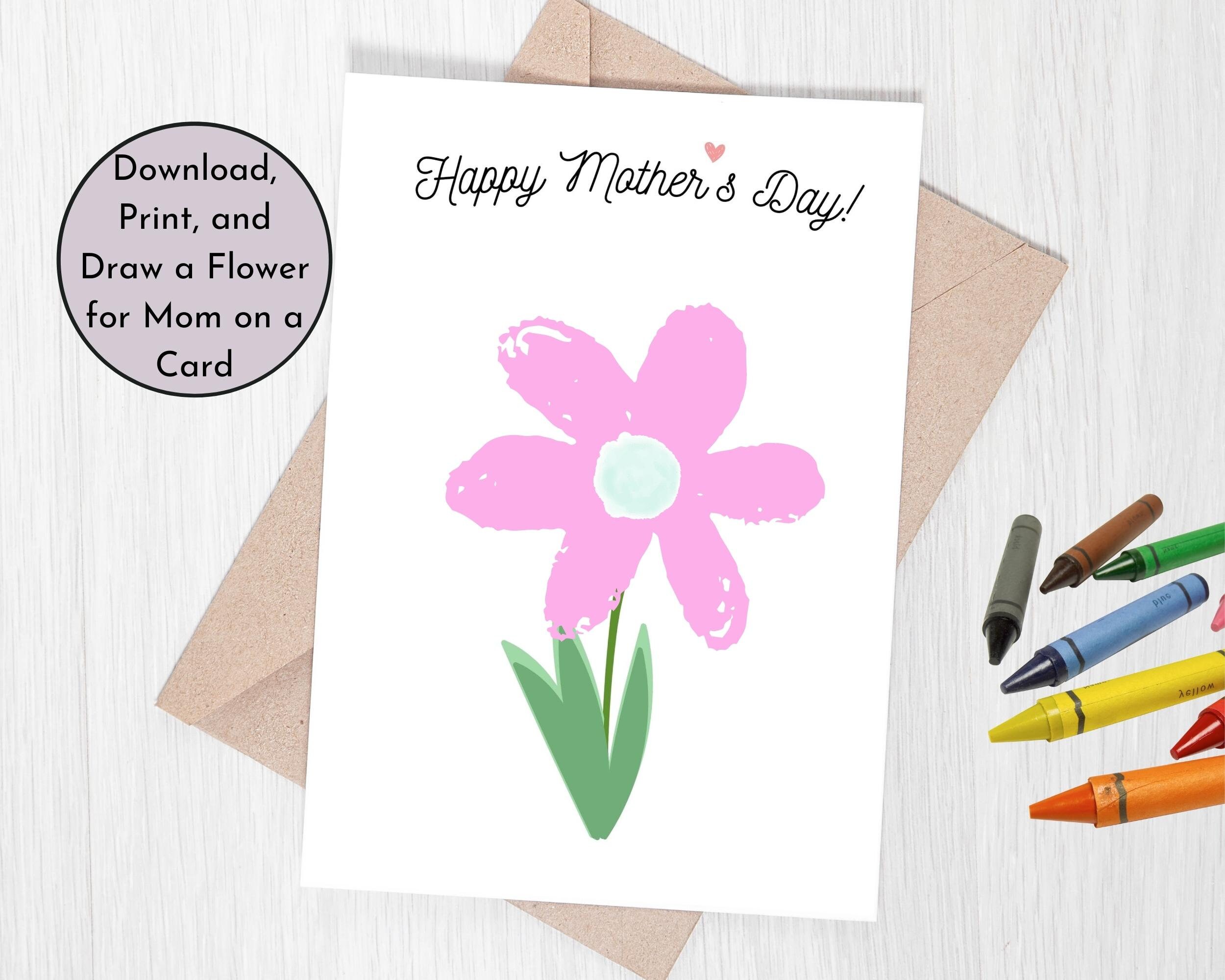 Printable Mother's Day Flower or Hand Print for Mom Kid's Coloring Card ...