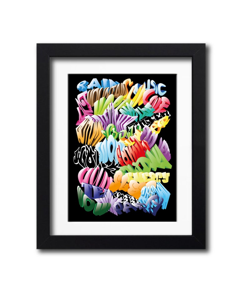 Graphic Wall Art graffiti Word Scramble High-quality Print and Frame ...