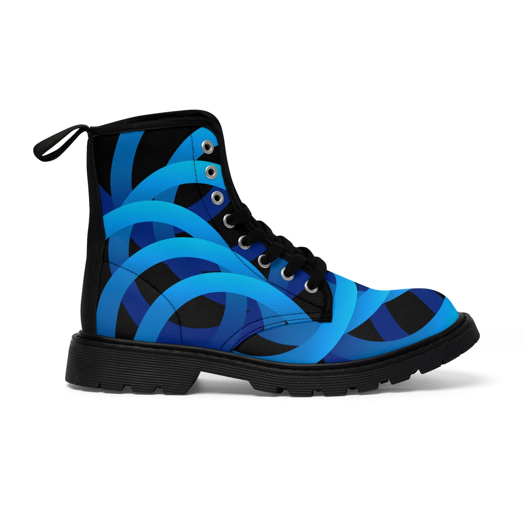 Men's Canvas Boots in Black With Circle Pattern in Blue, Size US 7 10.5 ...