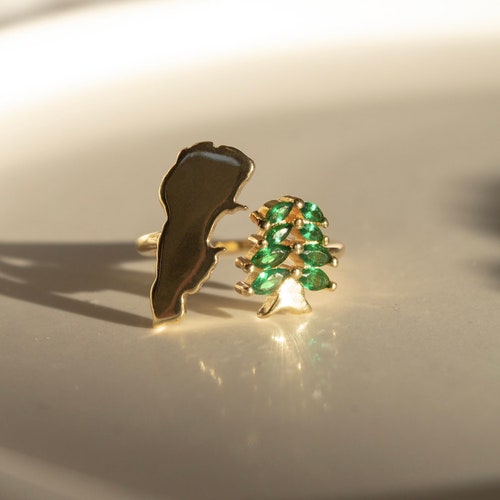 Lebanon Watan Ring With Green Cedar Tree 18k Gold Plated - Etsy