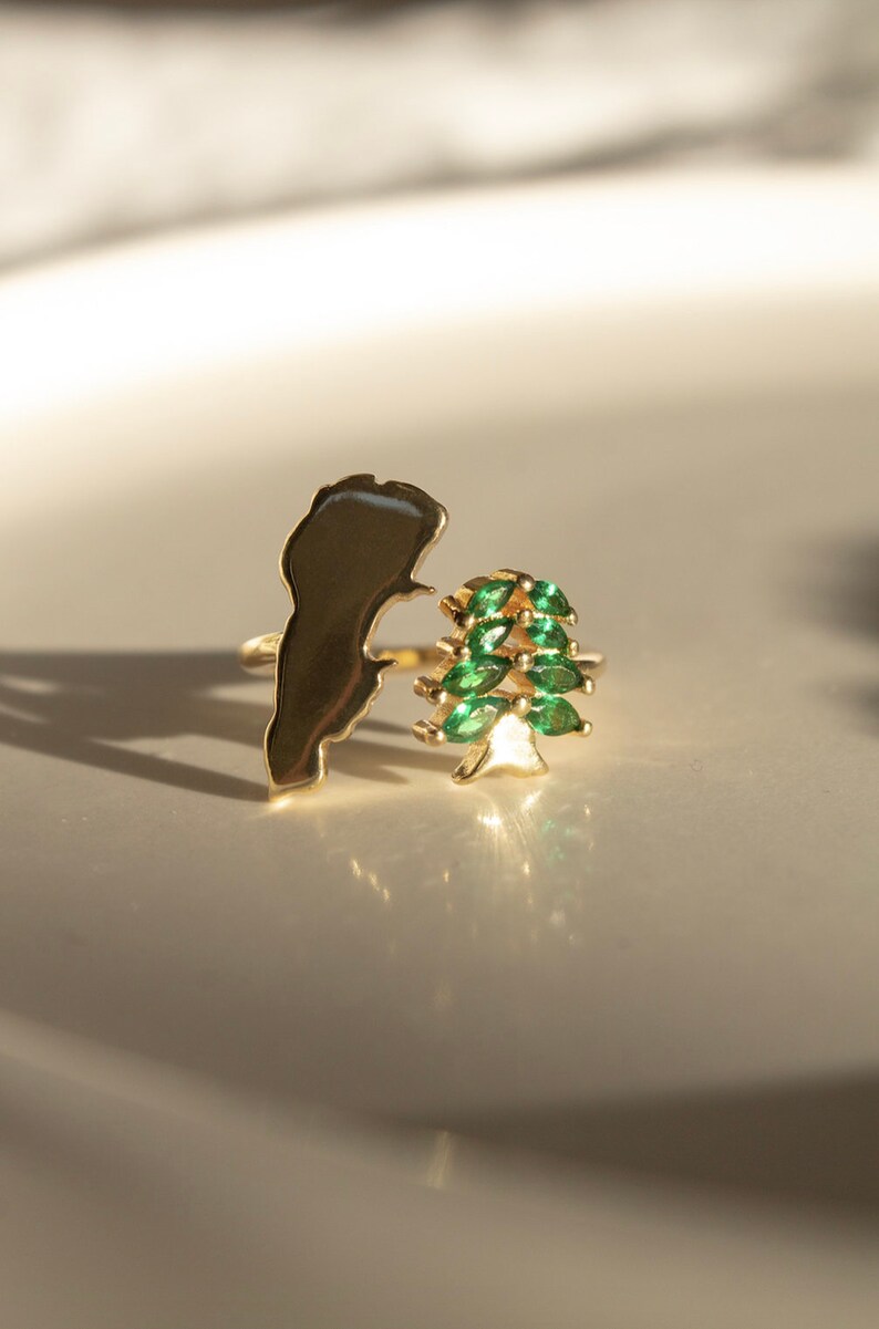 Lebanon Watan Ring With Green Cedar Tree 18k Gold Plated - Etsy