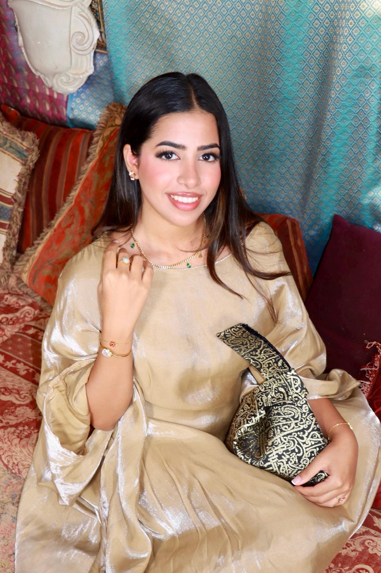 Hakaya Knot Bag | Black and Gold Arabic Calligraphy Purse | Cultural ...