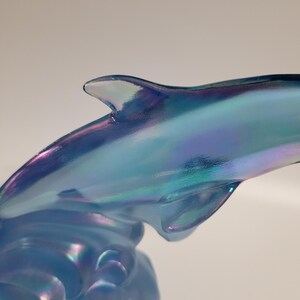 Large Fenton Iridescent Blue Dolphin Riding Waves - Etsy