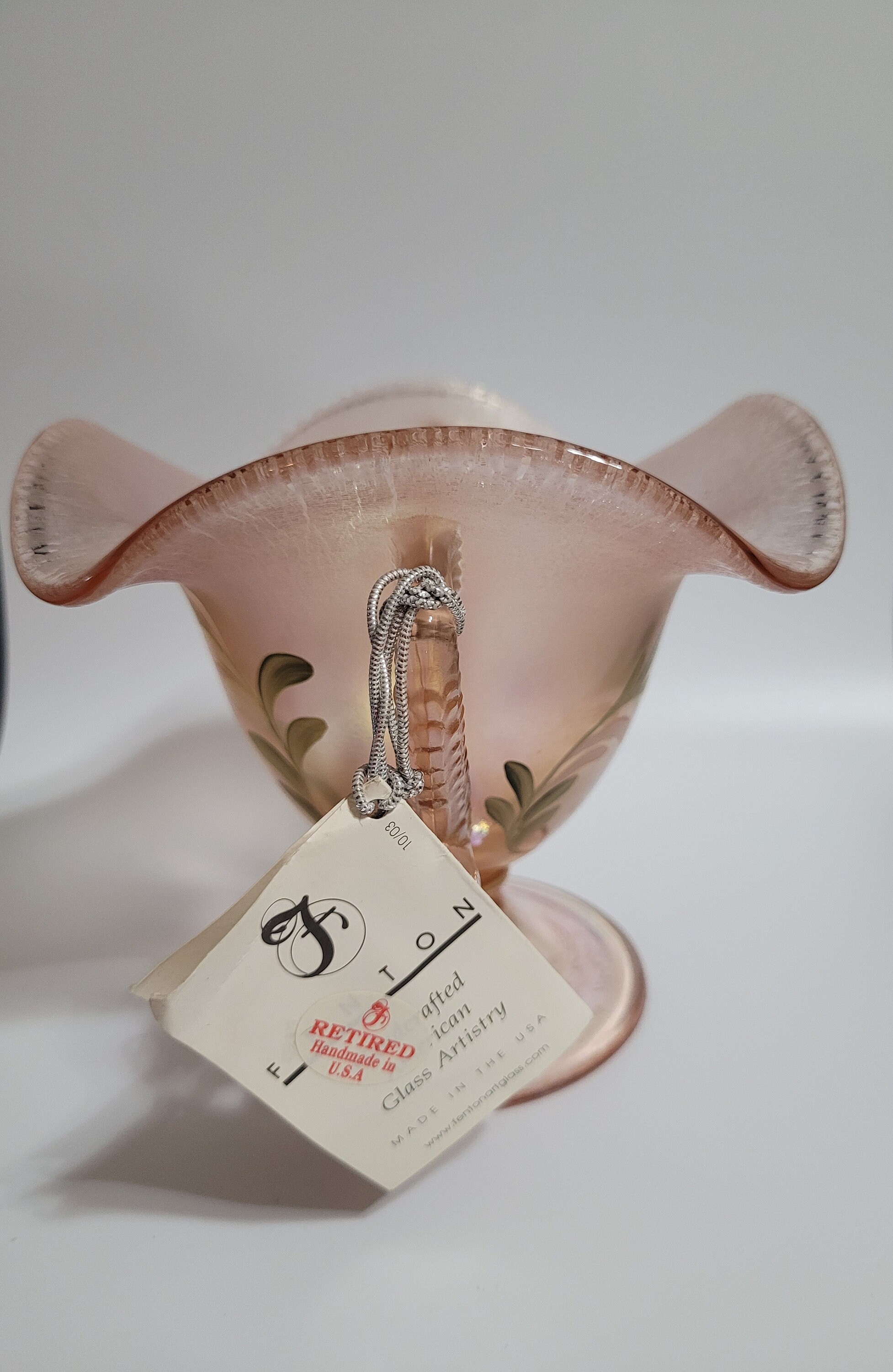 Fenton Sunset Stretch Pink Floral With Koi Dolphin Sea Creature Compote ...