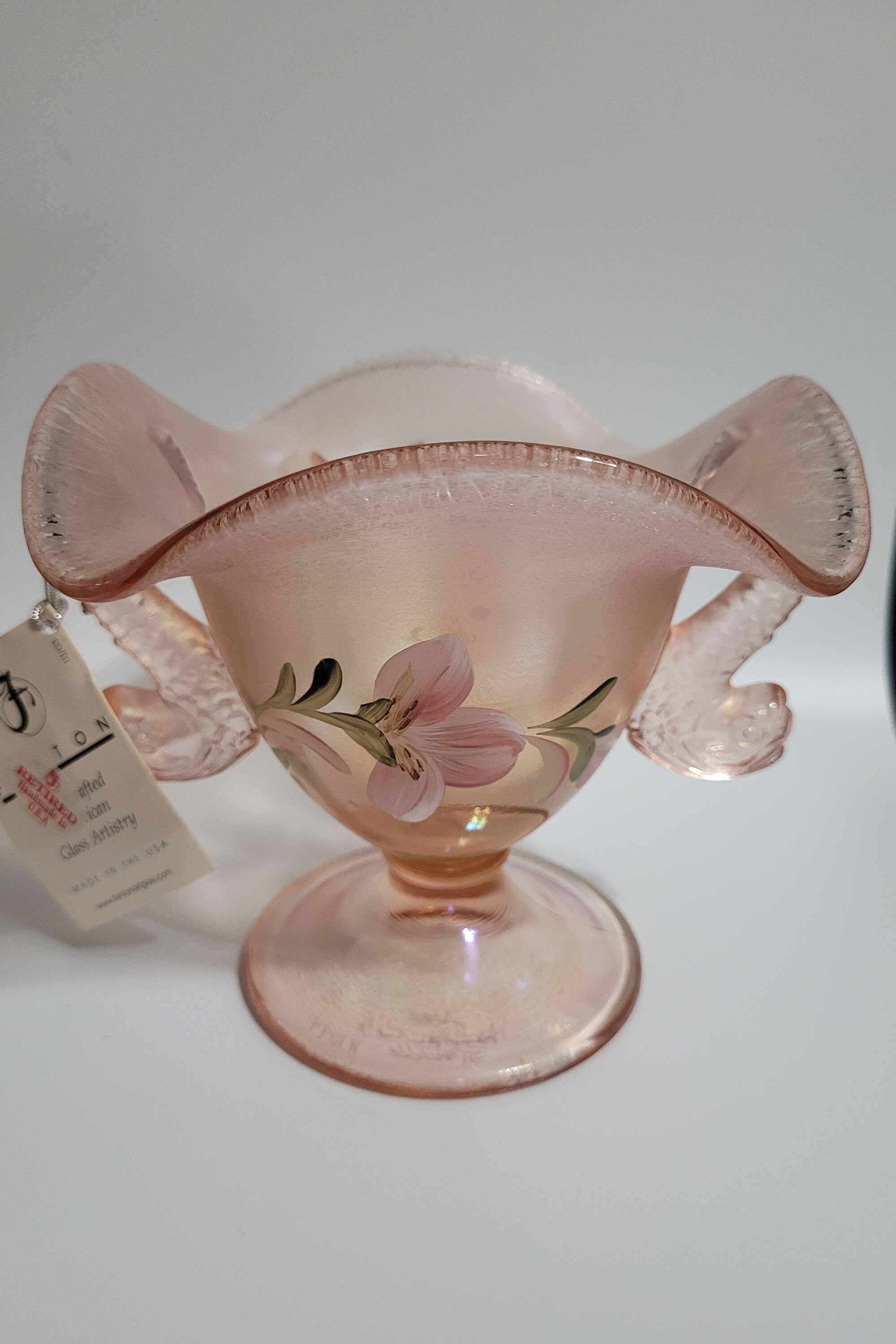 Fenton Sunset Stretch Pink Floral With Koi Dolphin Sea Creature Compote ...