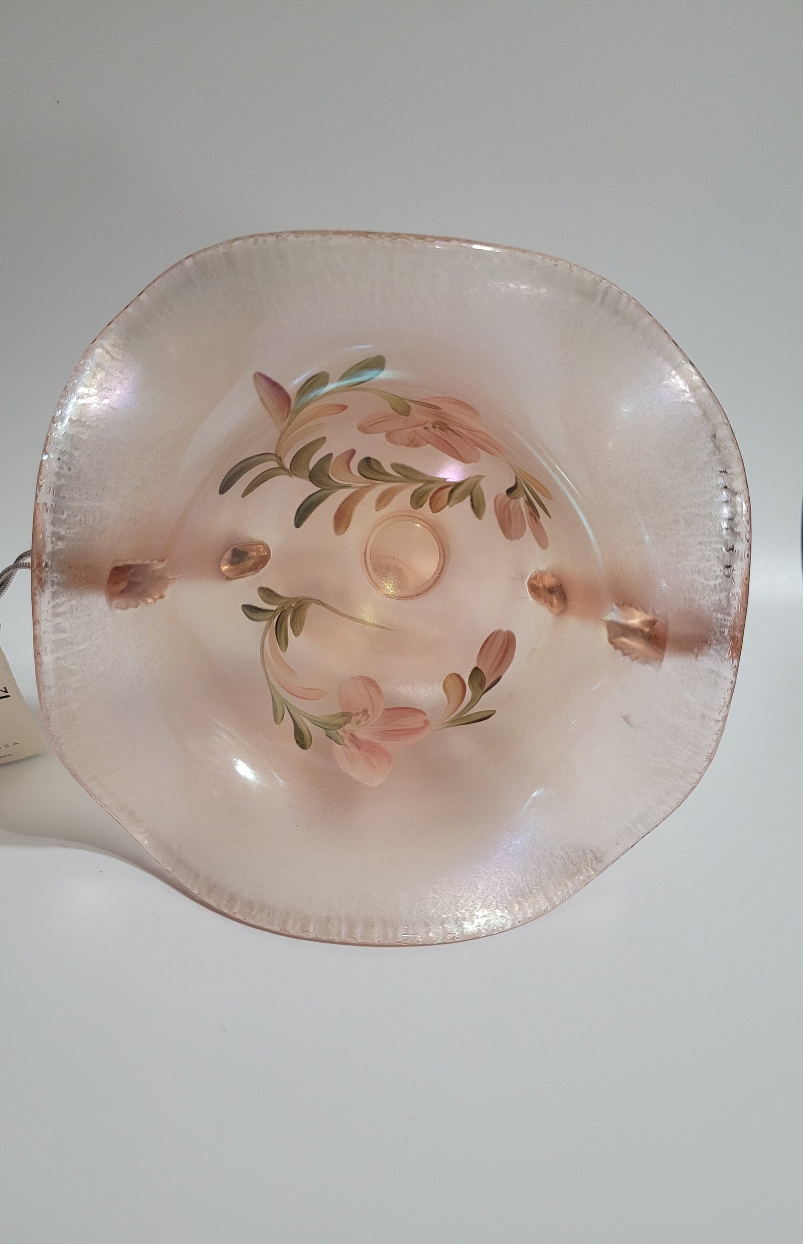 Fenton Sunset Stretch Pink Floral With Koi Dolphin Sea Creature Compote ...
