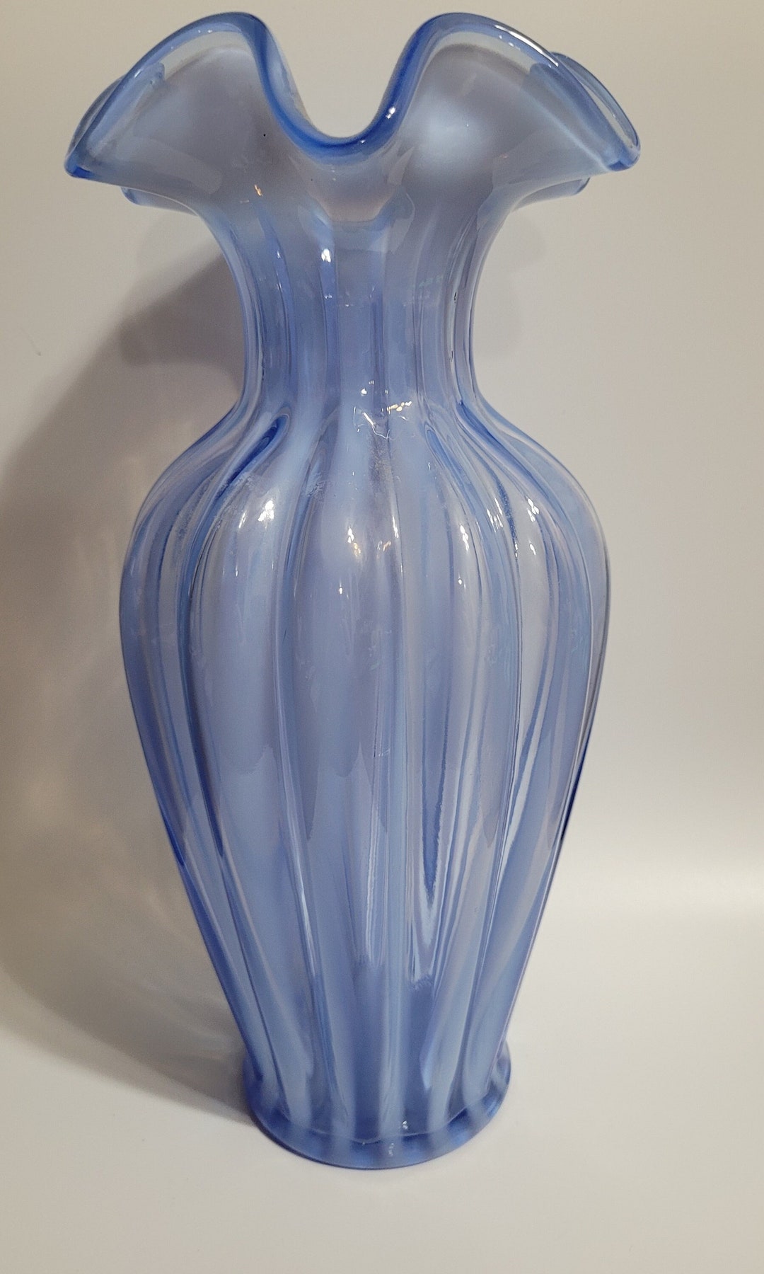 Fenton Baby Blue Opalescent Stripped Ribbed Ruffled Vase 1980s - Etsy