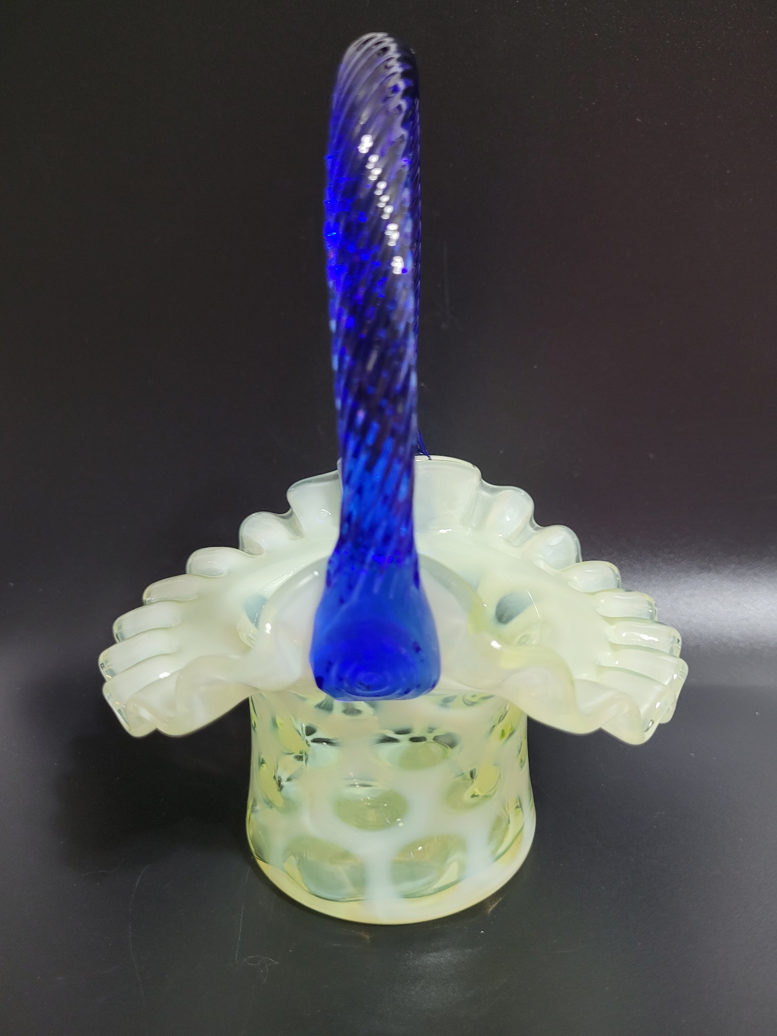 Fenton Opalescent Vaseline Coin Dot Basket - Etsy