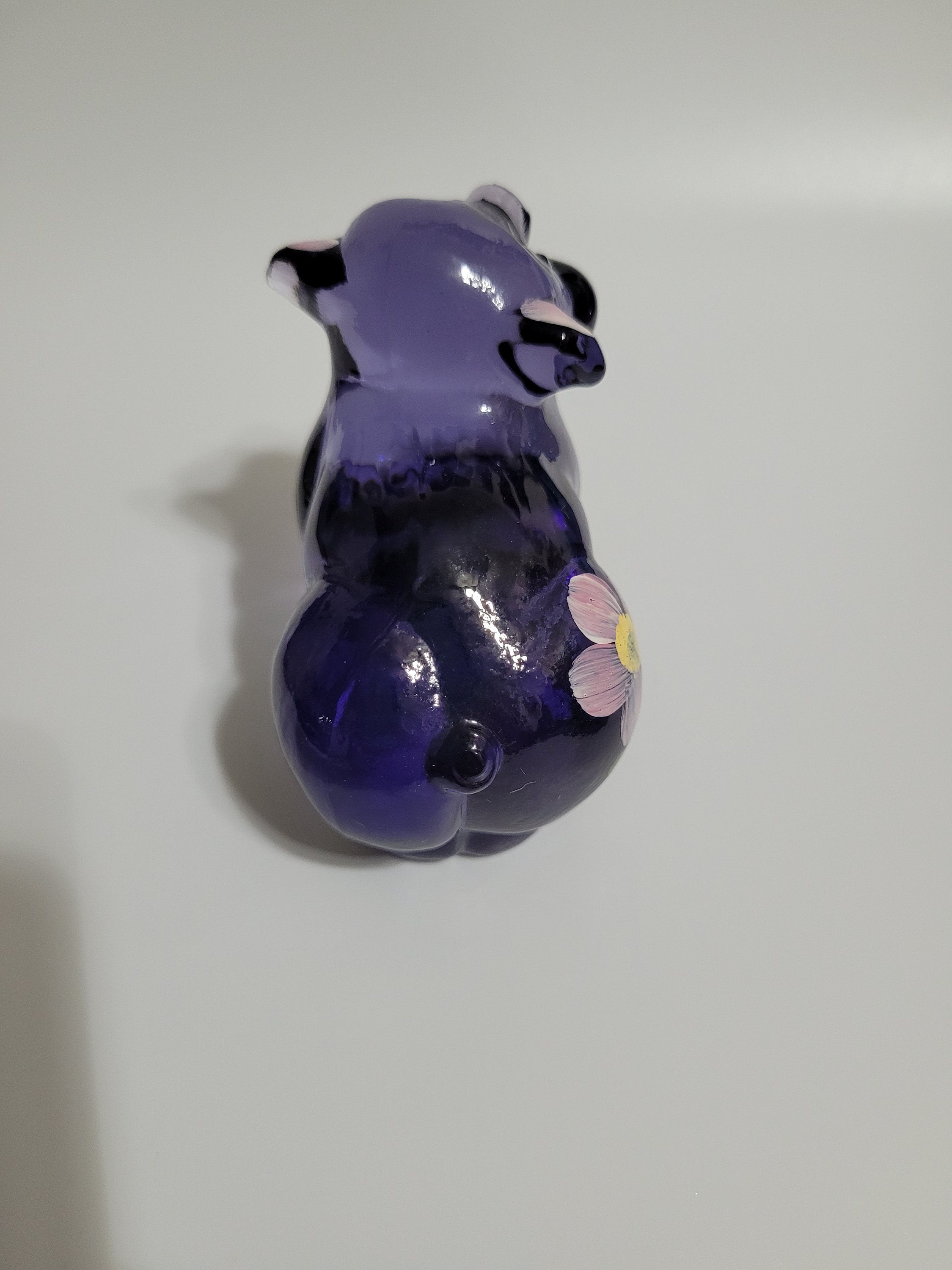 Fenton H.p. Purple Pig With Pink Flower - Etsy