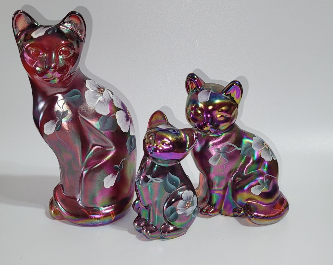 THREE Fenton Limited Edition Stylized Demask H.p. Ruby Red Carnival Cats 476/1500 - Etsy