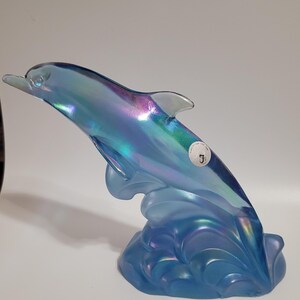 Large Fenton Iridescent Blue Dolphin Riding Waves - Etsy