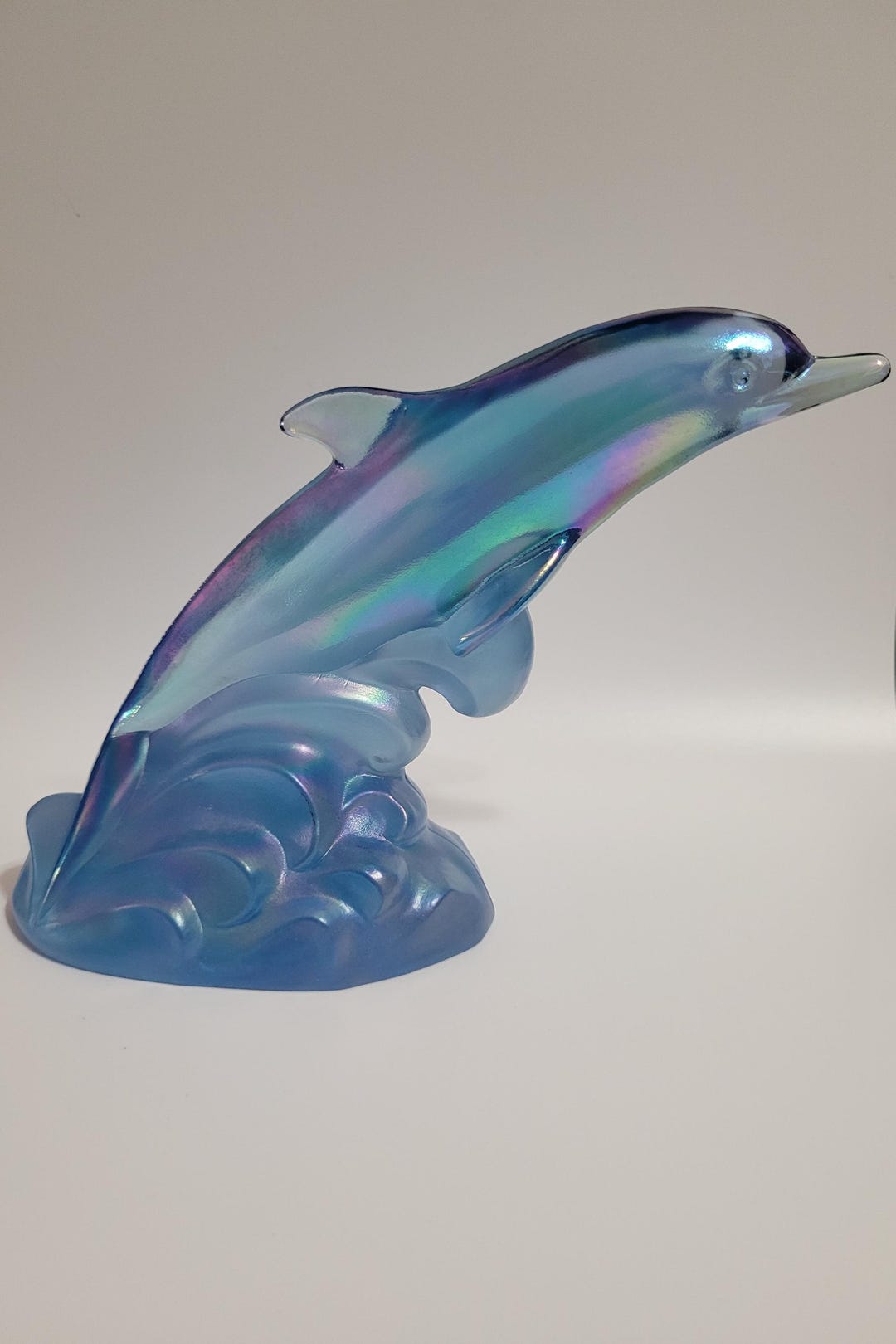 Large Fenton Iridescent Blue Dolphin Riding Waves - Etsy