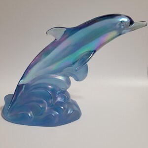 Large Fenton Iridescent Blue Dolphin Riding Waves - Etsy