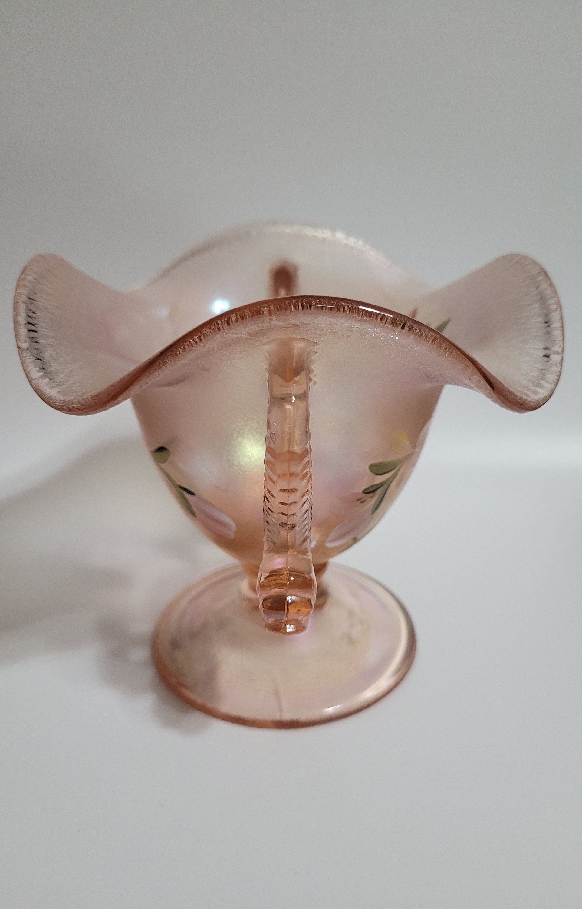 Fenton Sunset Stretch Pink Floral With Koi Dolphin Sea Creature Compote ...