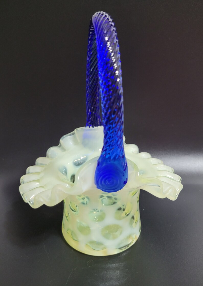 Fenton Opalescent Vaseline Coin Dot Basket - Etsy