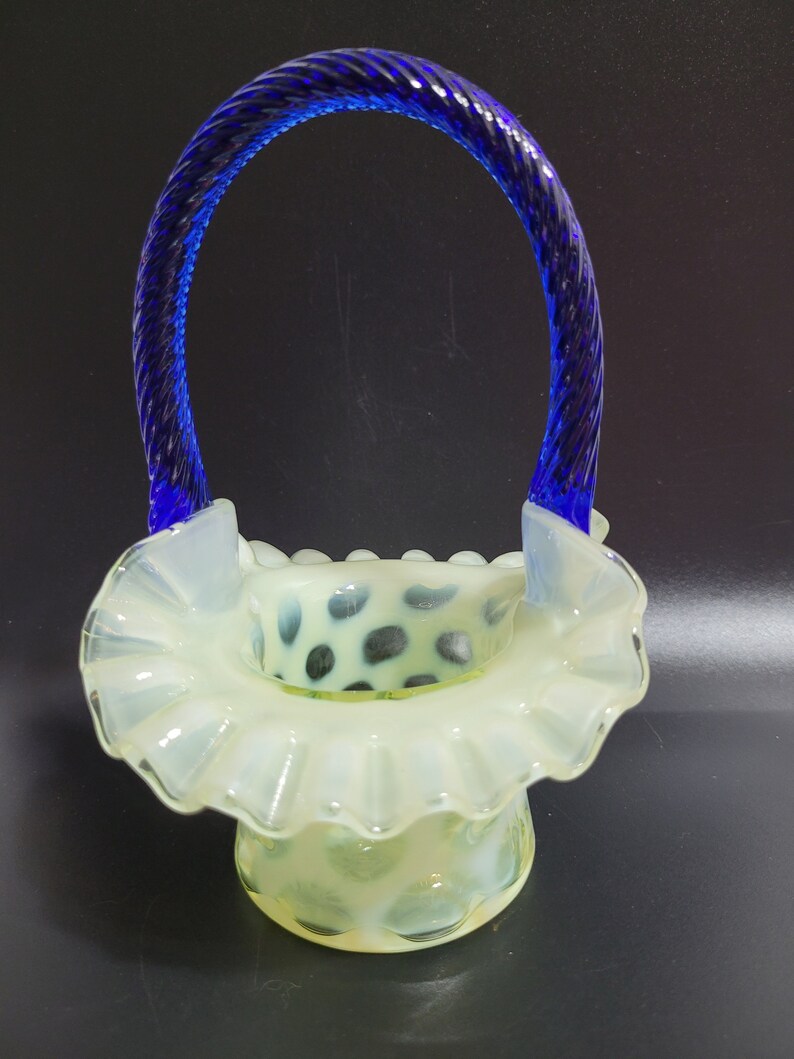 Fenton Opalescent Vaseline Coin Dot Basket - Etsy