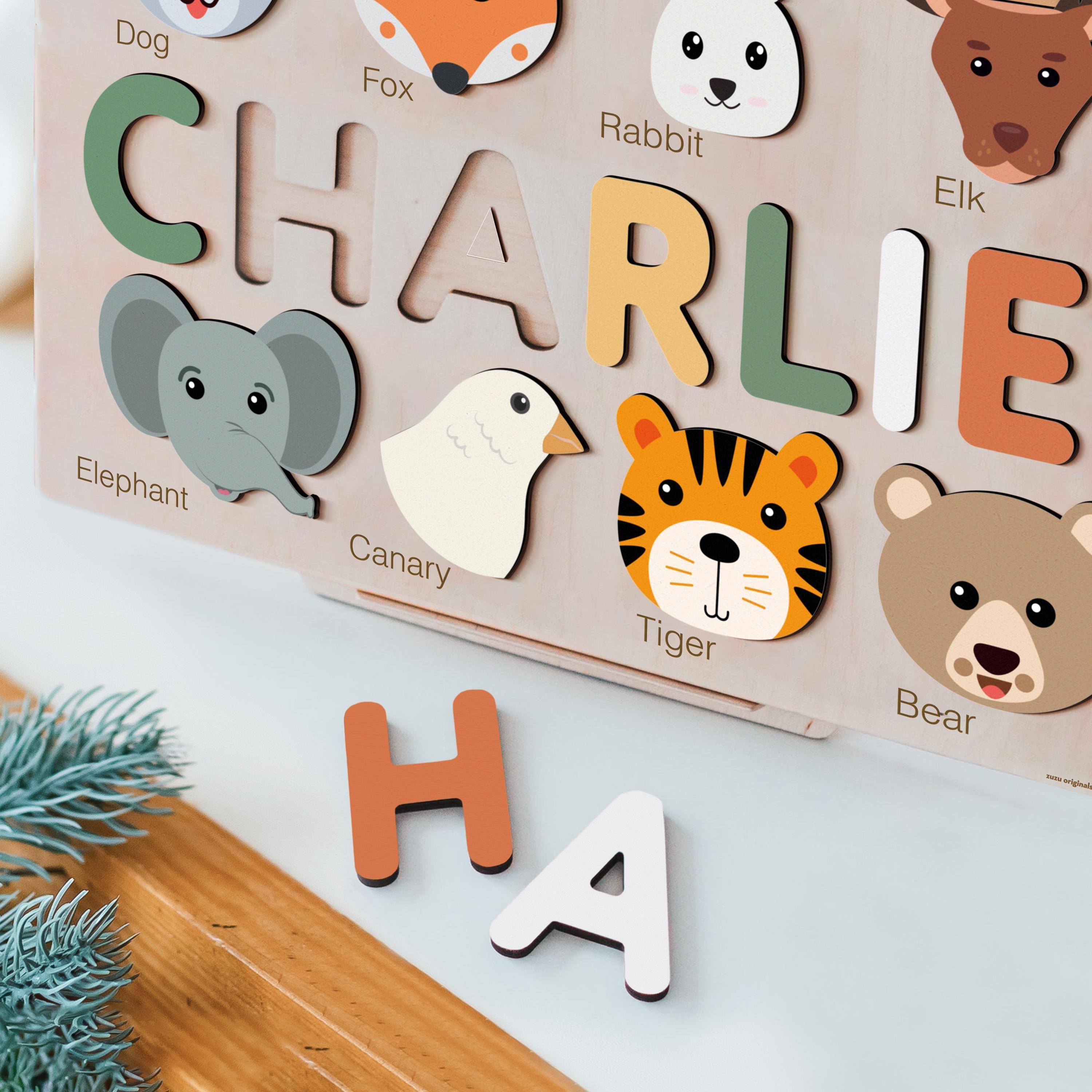 Wooden Name Puzzle by Zuzu Puzzle, Toys for 1 Year Old, Baby Boy and ...