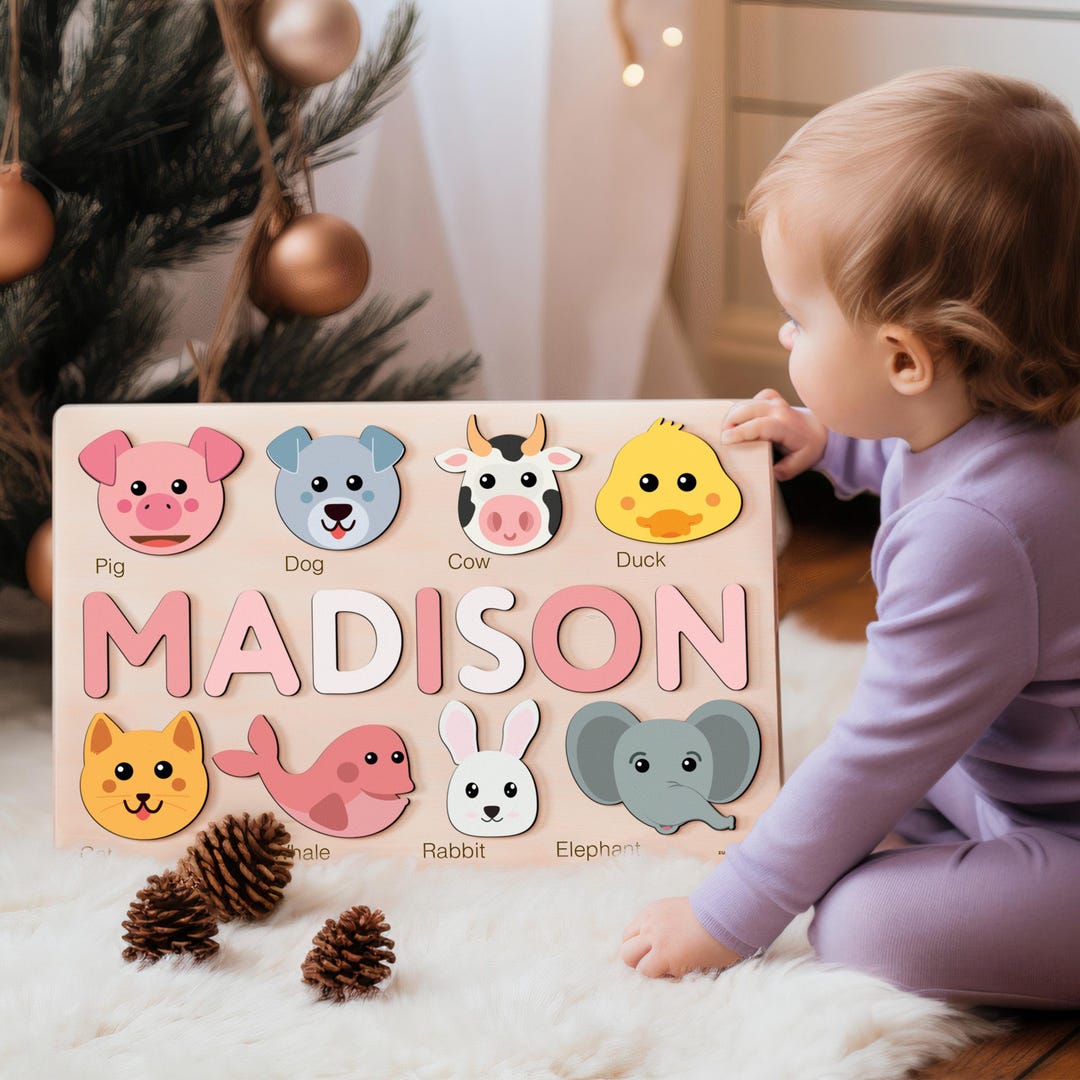 Wooden Name Puzzle by Zuzu Puzzle, Toys for 1 Year Old, Baby Boy and ...