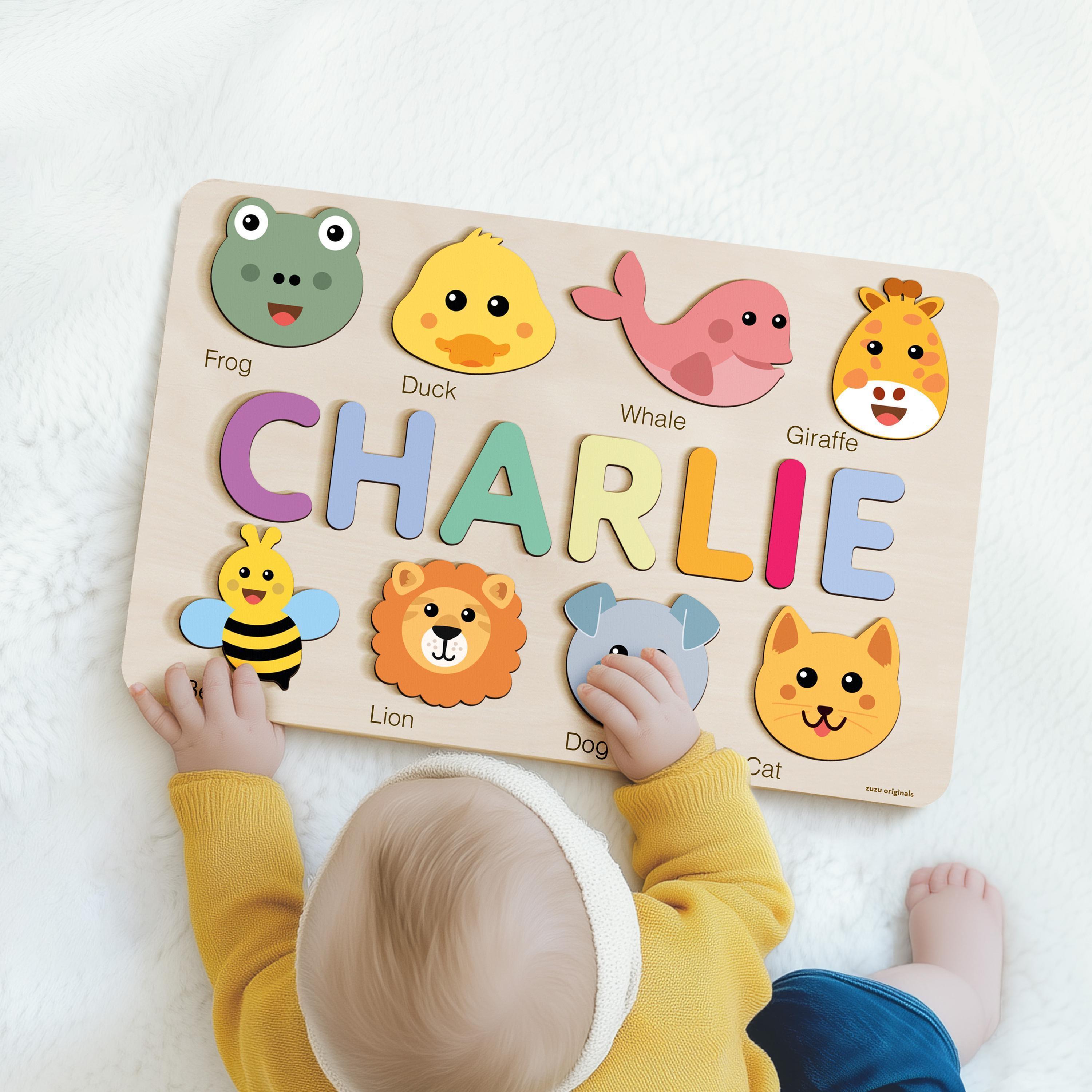 Wooden Name Puzzle by Zuzu Puzzle, Toys for 1 Year Old, Baby Boy and ...