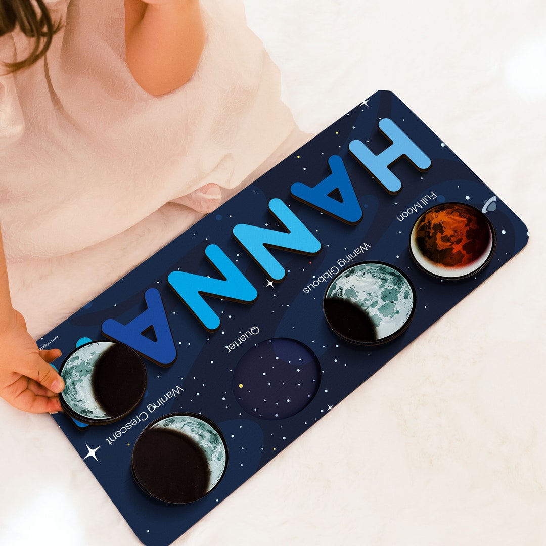 Custom Name Moon Phase Name Puzzle Handmade Wooden Toy Ideal Baby Girl ...