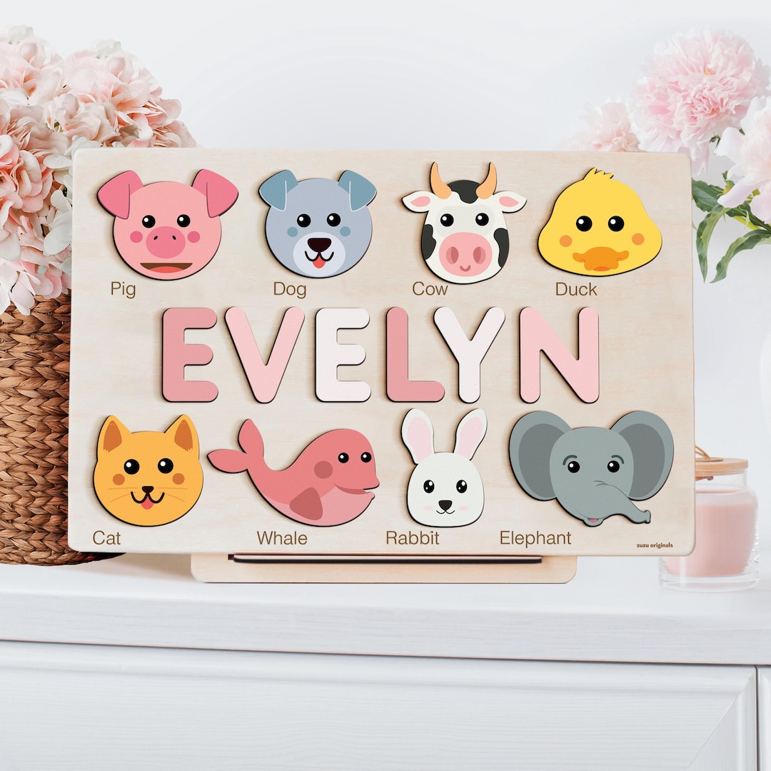 Animals Name Puzzle for Toddler Girl and Boy, 1st Birthday, Custom Name ...