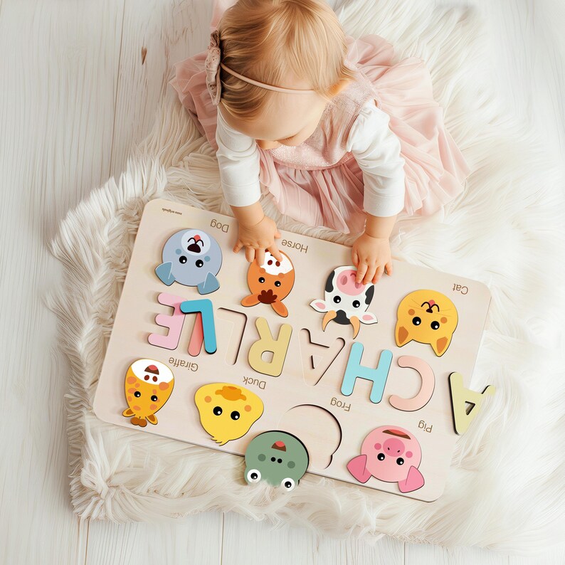 Wooden Name Puzzle by Zuzu Puzzle, Toys for 1 Year Old, Baby Boy and ...