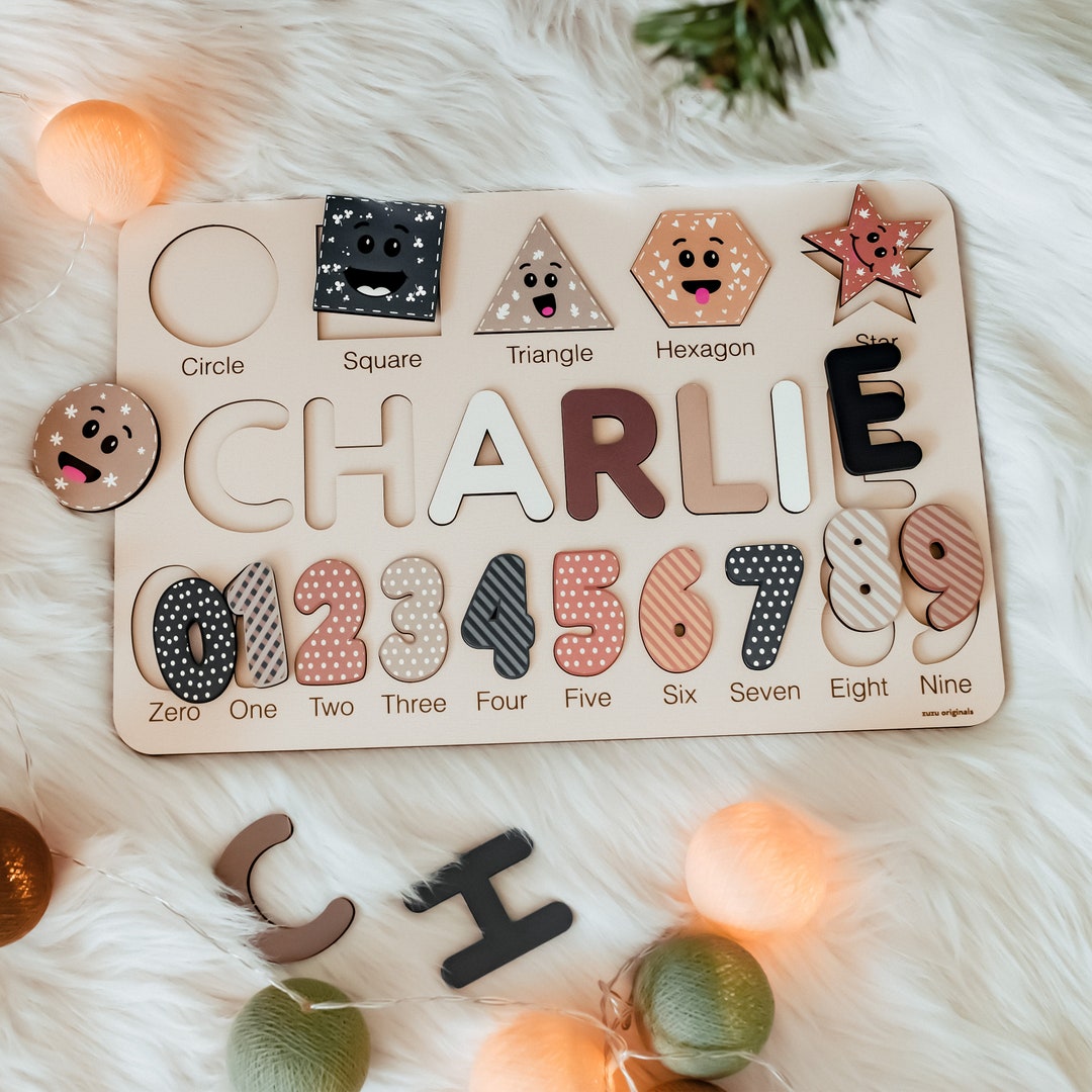 Wooden Personalized Name Puzzle Personalized Busy Board Puzzle Baby ...
