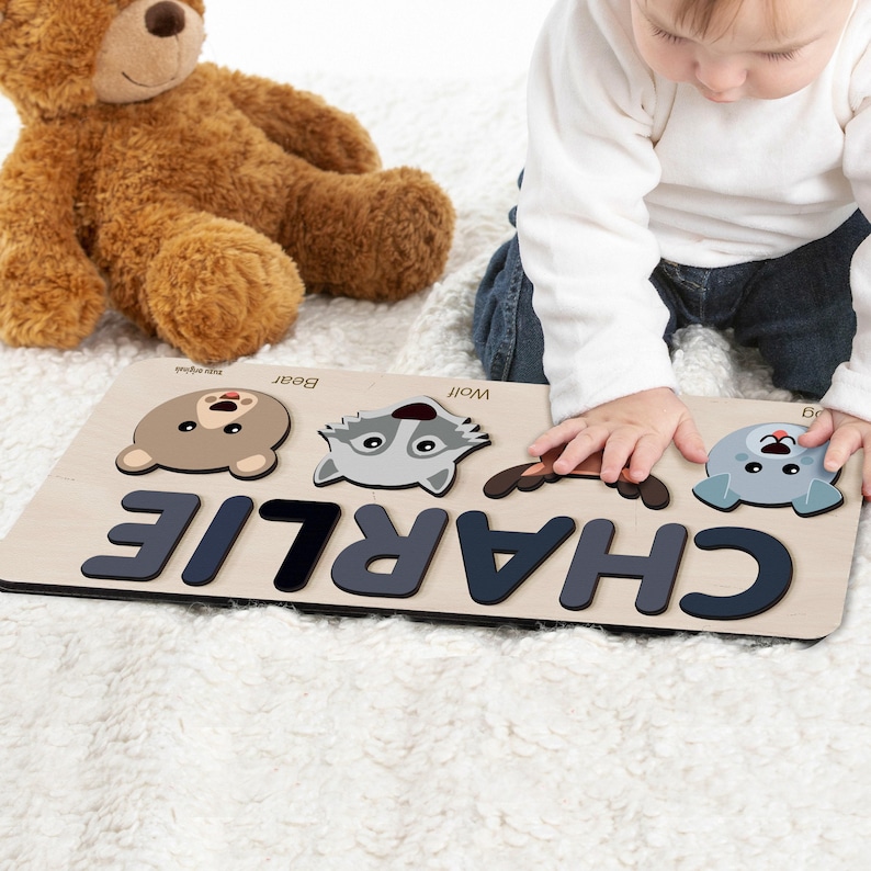 Wood Girl and Boy Name Puzzle with Animals | Personalized Boy and Girl ...