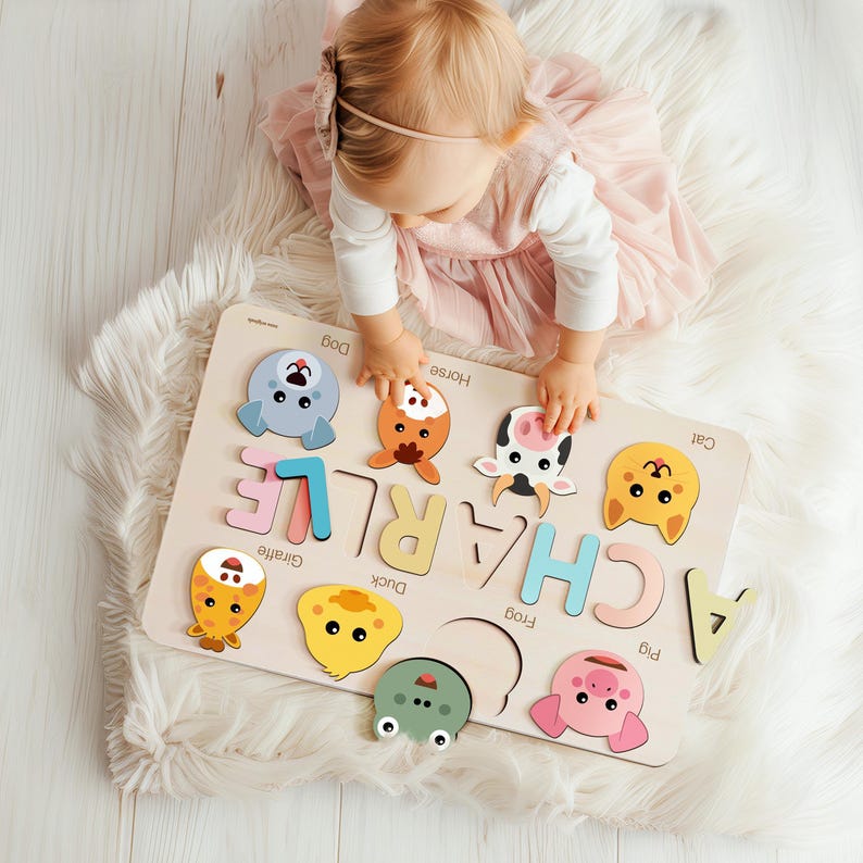 Name Puzzle Girl, Wooden Name Puzzle, Baby Name Puzzle, Baptism Baby ...