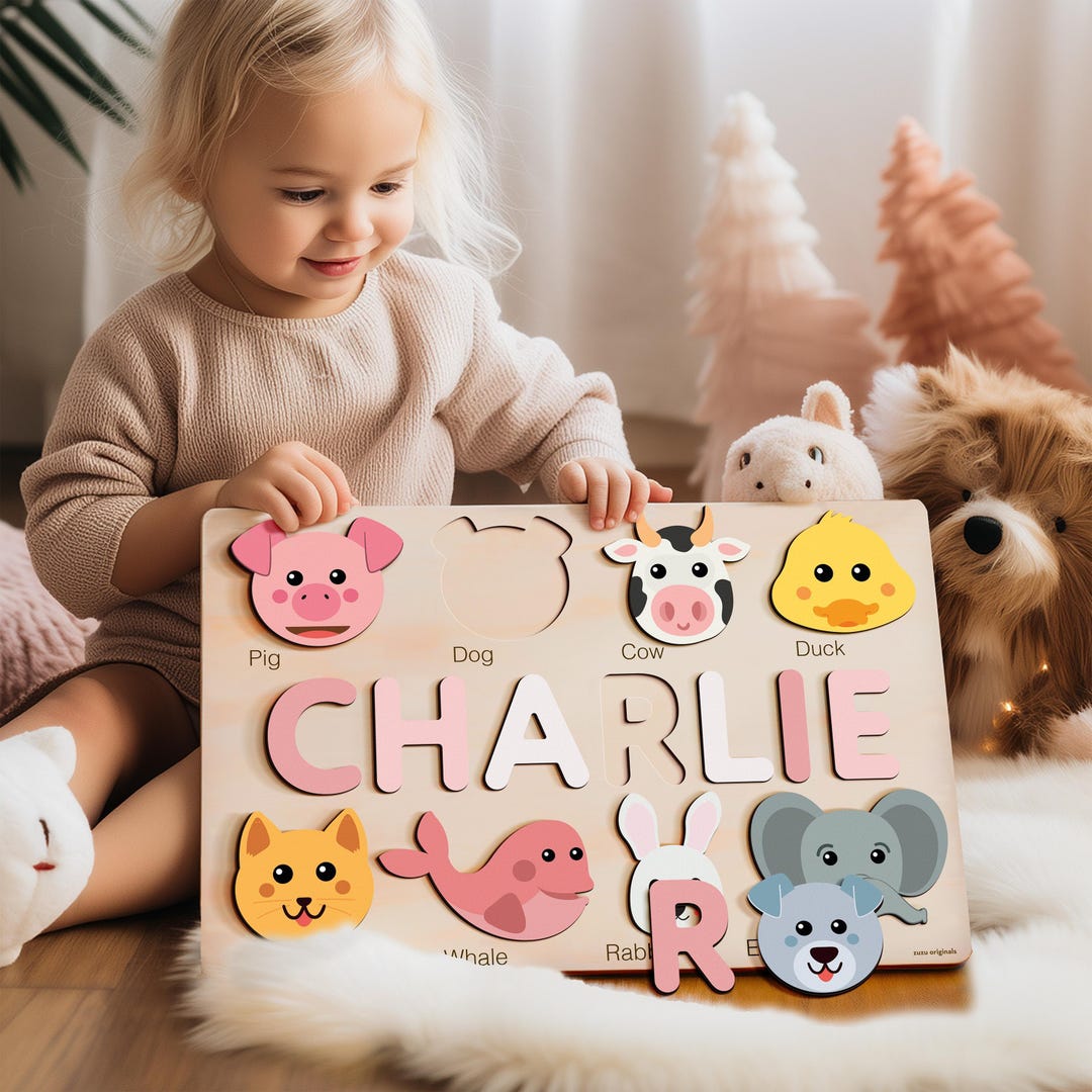 Wooden Name Puzzle by Zuzu Puzzle, Toys for 1 Year Old, Baby Boy and ...