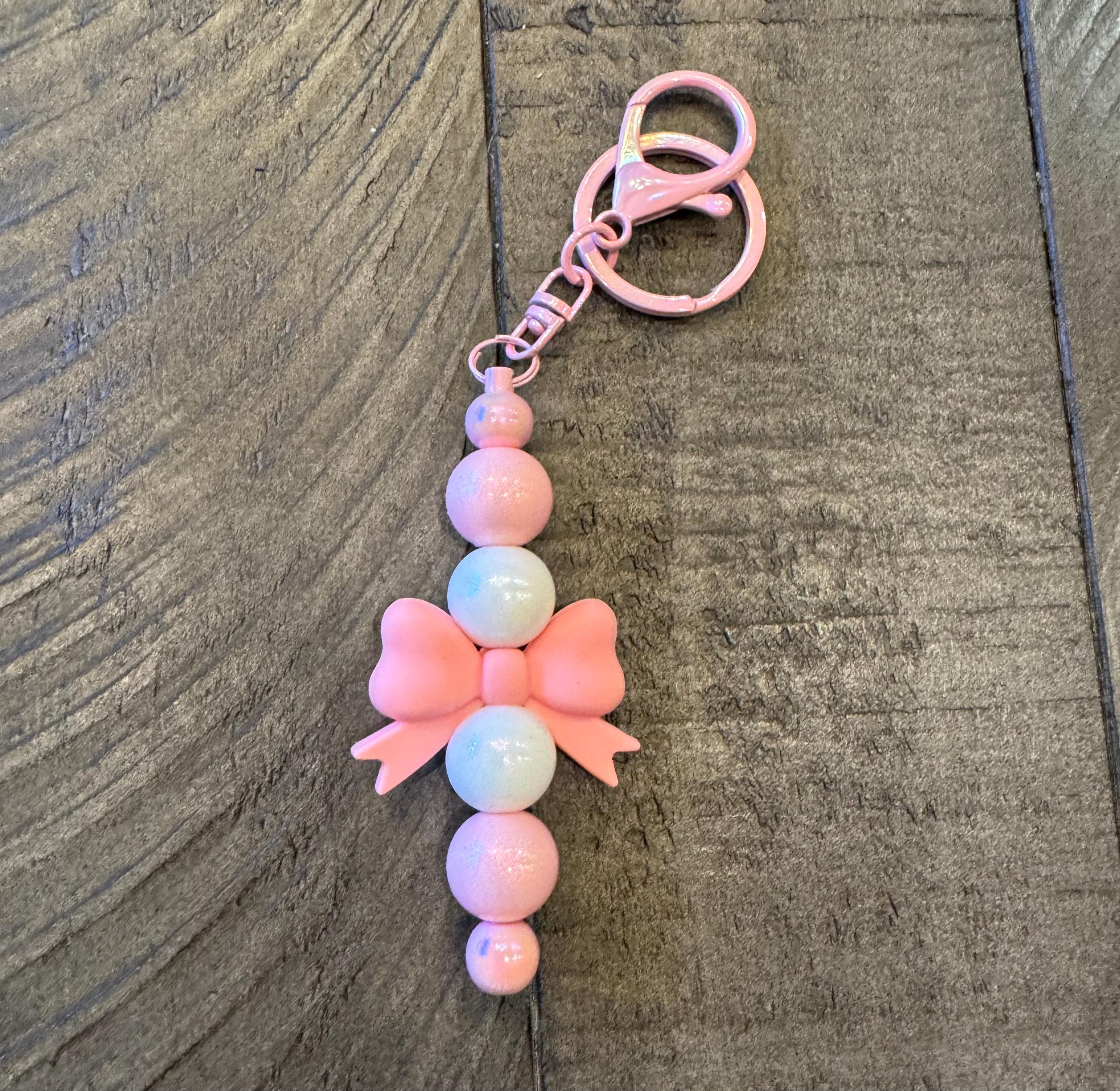 Girly Bow Keychain, Keychain Bar, Silicone Bead Keychain, Gift ...