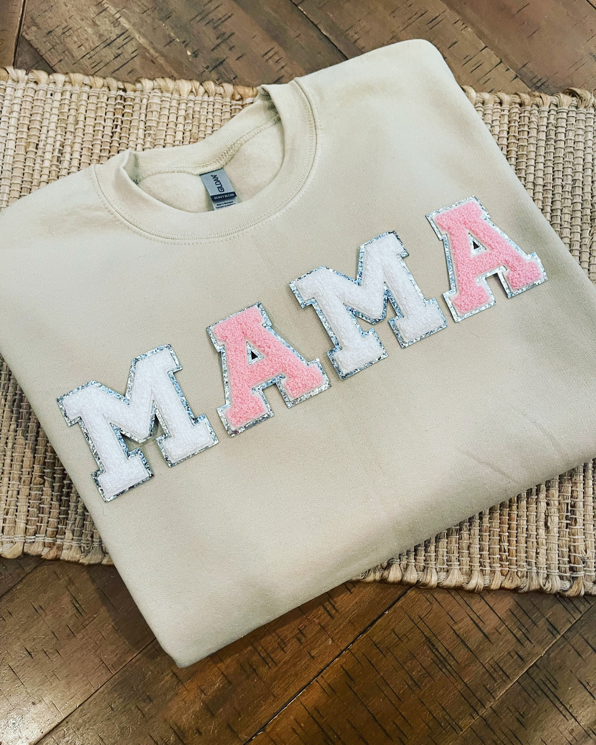 Mama Sweatshirt/ Chenille Lettering/ Pink and White/ Winter Shirt ...