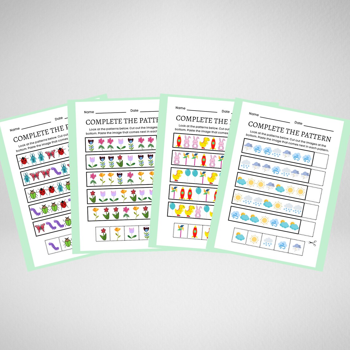 Complete the Pattern Cut and Paste | Cut and Paste Worksheet | Great ...