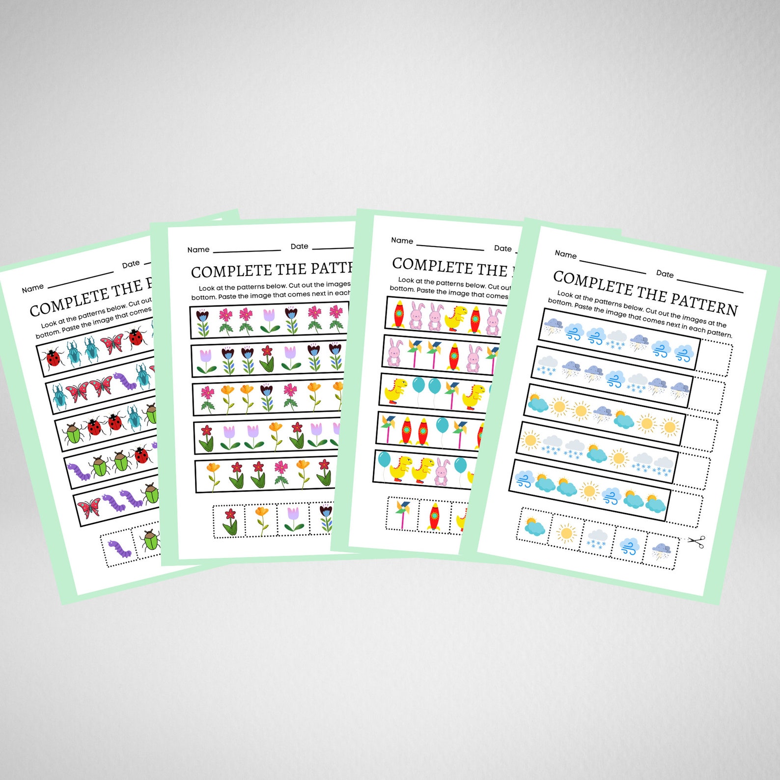 Complete the Pattern Cut and Paste | Cut and Paste Worksheet | Great ...