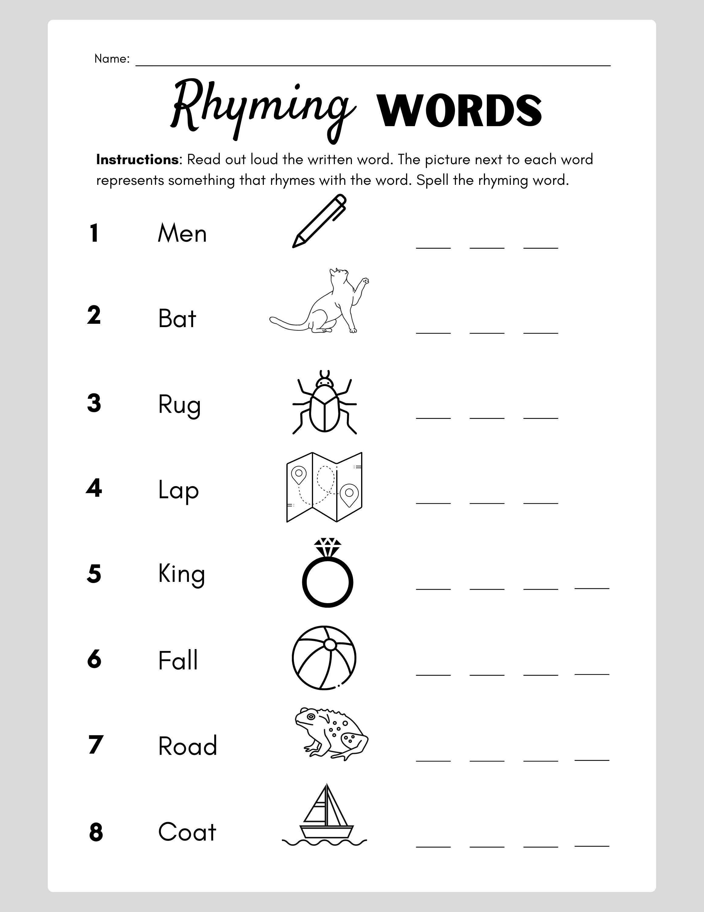 Hojas De Trabajo De Palabras Que Riman En Formato Pdf