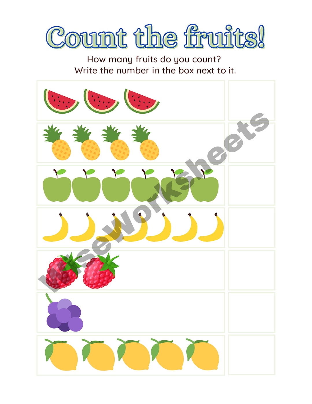 Count the Fruits | Counting Worksheet | Great for Homeschooling ...